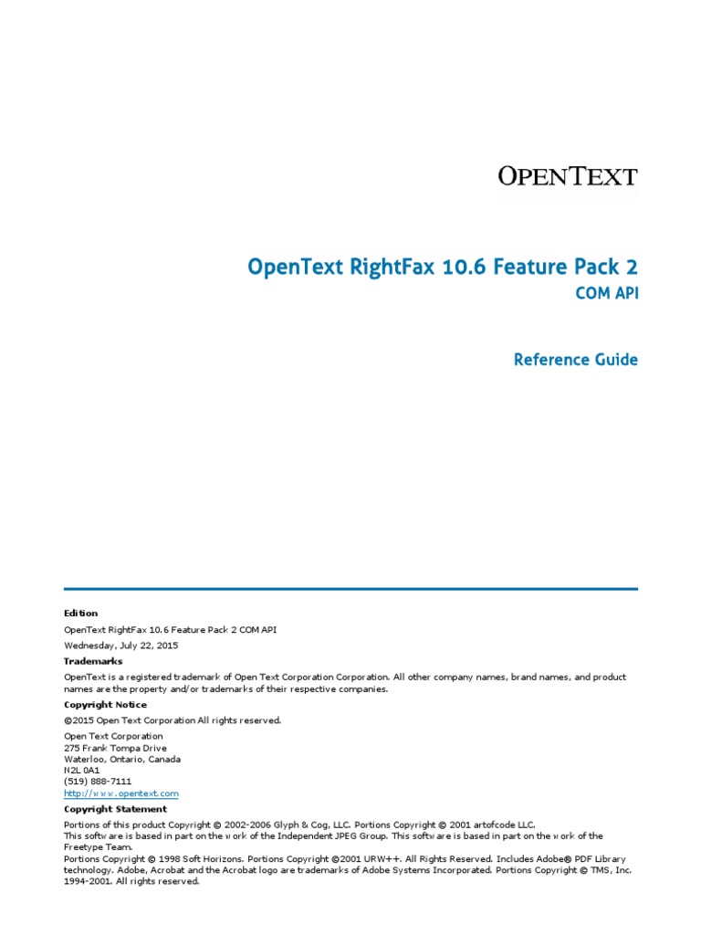 OpenText RightFax 10.6 FP2 COM API Reference Guide | PDF | Component ...