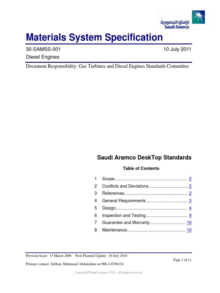 Materials System Specification | PDF | Engines | Diesel Engine