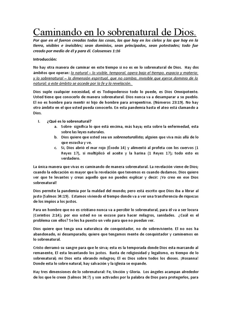 Caminando en Lo Sobrenatural de Dios 1 | PDF | Dios | espíritu Santo