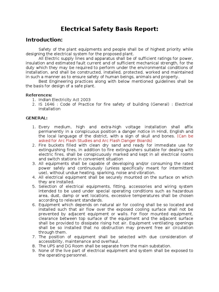 Electrical Safety Basis Report | PDF | Electrical Substation | Transformer