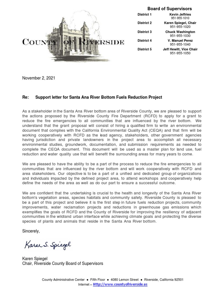 Riverside County Letter Supporting Santa Ana River Bottom Fuels ...