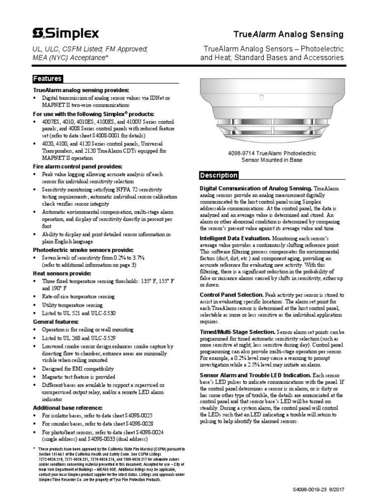 4098-9714 - Detector de Humo Simplex Direccionable | PDF | Relay | Sensor