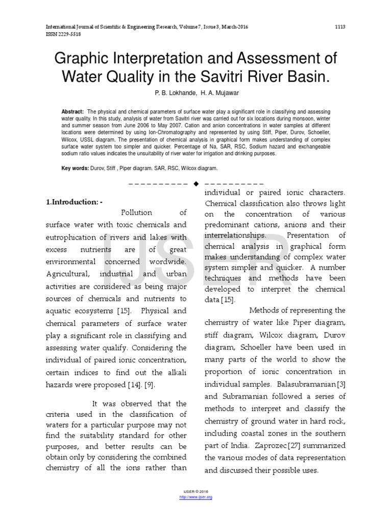 Graphic Interpretation and Assessment of Water Quality in The Savitri ...