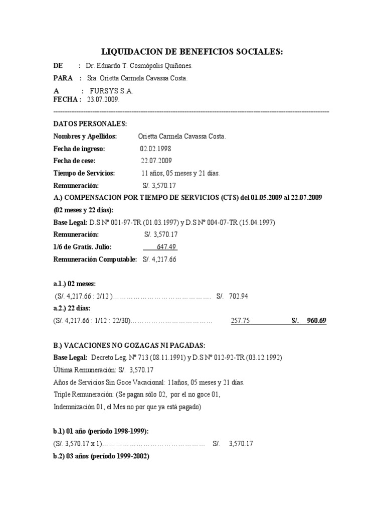 Liquidacion de Beneficios Sociales | PDF