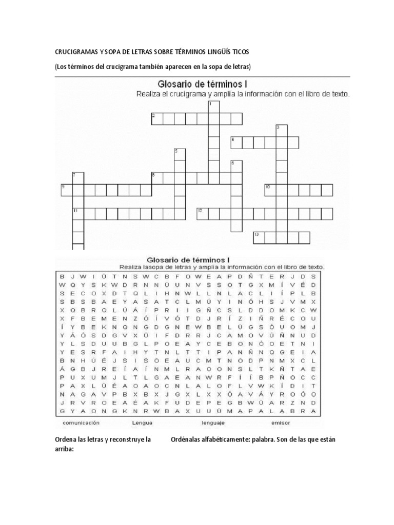 Crucigramas y Sopa de Letras Sobre Términos Lingüís Ticos | PDF
