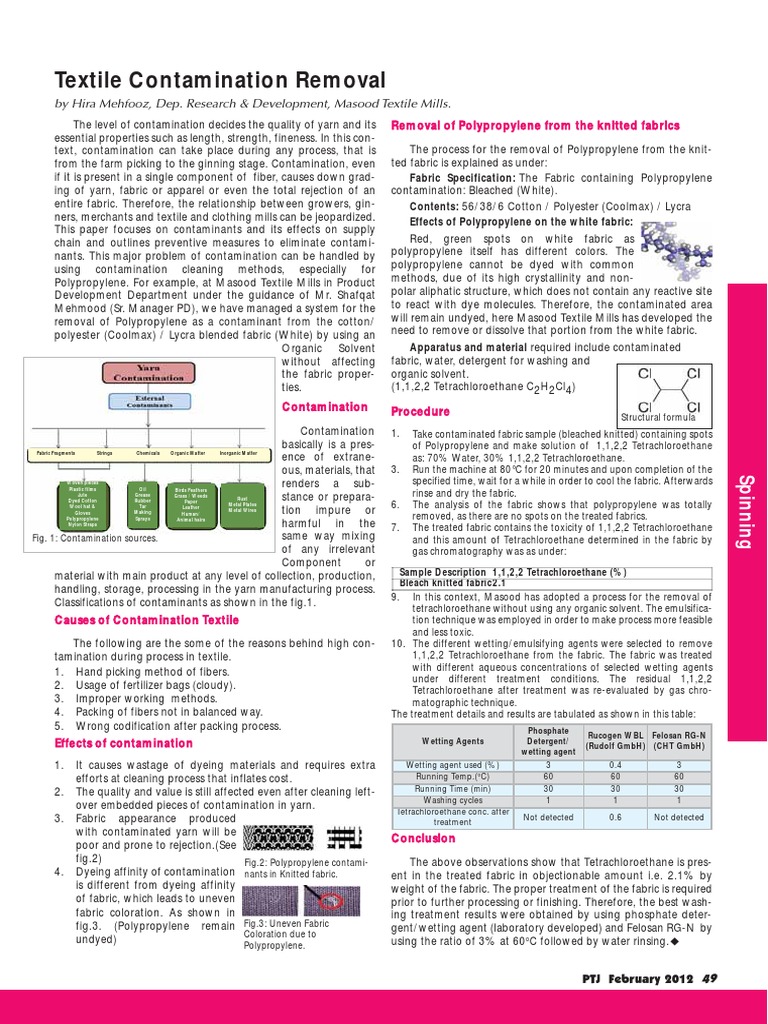 Textile Contamination Removal: Removal of Polypropylene From The ...