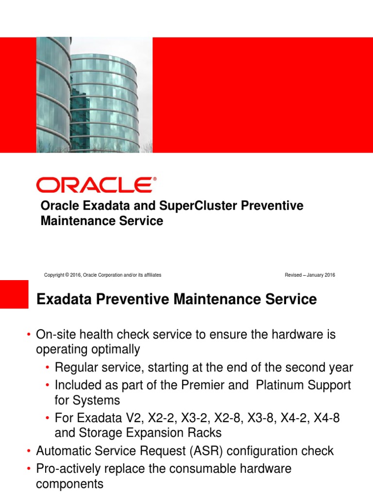 Oracle Exadata and Supercluster Preventive Maintenance Service | PDF | Backup | Computer Data ...