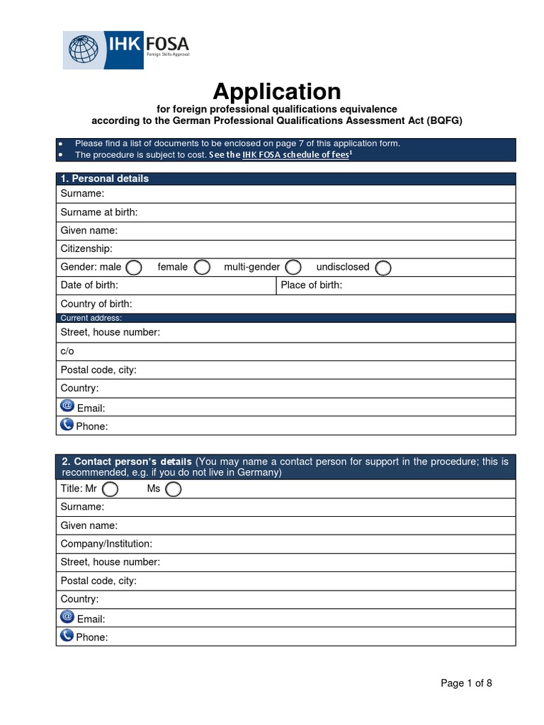 IHK FOSA Application Form S | PDF | Language Interpretation | Identity ...