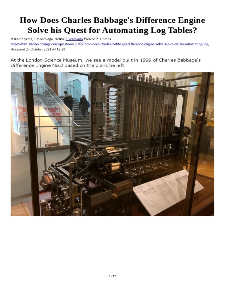 How Does Charles Babbage's Difference Engine Solve His Quest For ...