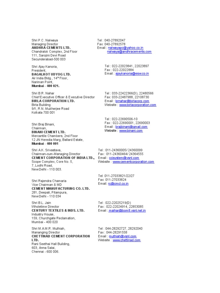 List of Cement Companies in India | PDF | Economy Of India | Business