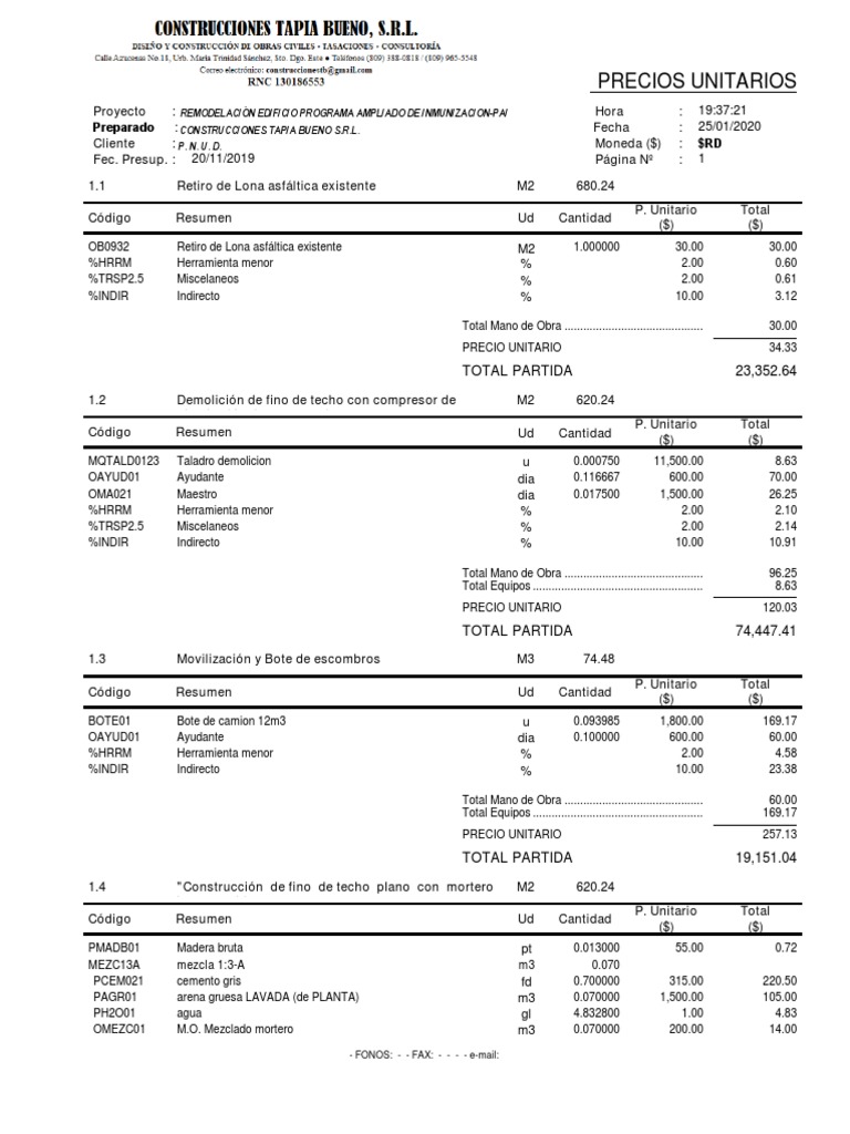 P. Unitarios v2 | PDF | Hormigón | Ingeniería de Edificación