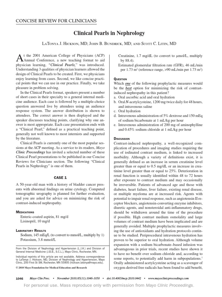 Clinical Pearls in Nephrology | PDF | Hypertension | Creatinine