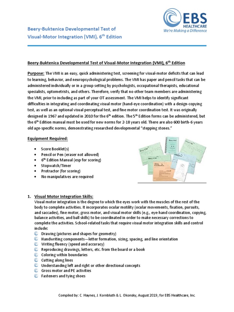 Beery-Buktenica Developmental Test of Visual-Motor Integration (VMI), 6 ...