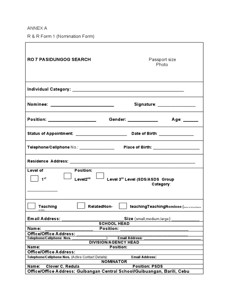 Annex A R & R Form 1 (Nomination Form) | PDF | Authentication | Justice