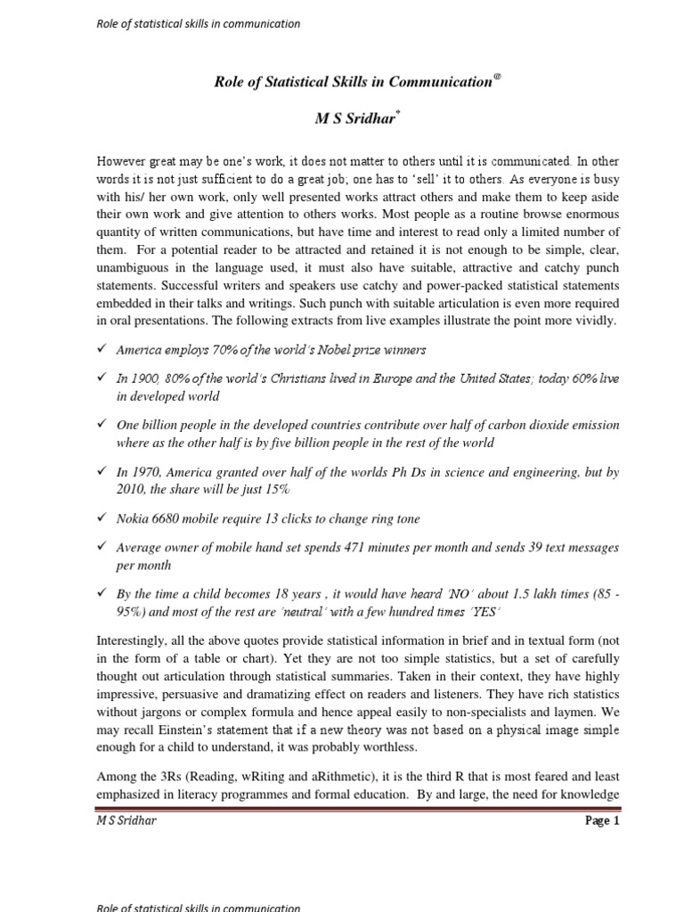 Role of Statistical Skills in Communication | PDF | Statistics ...