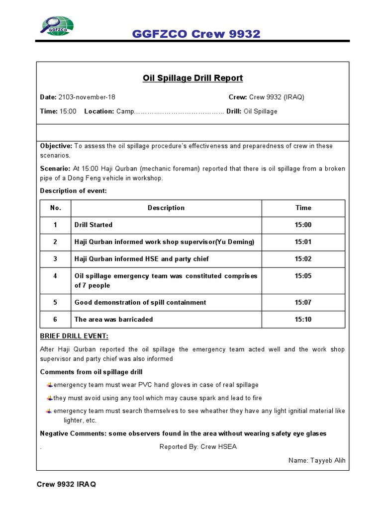 Oil Spillage Drill | PDF