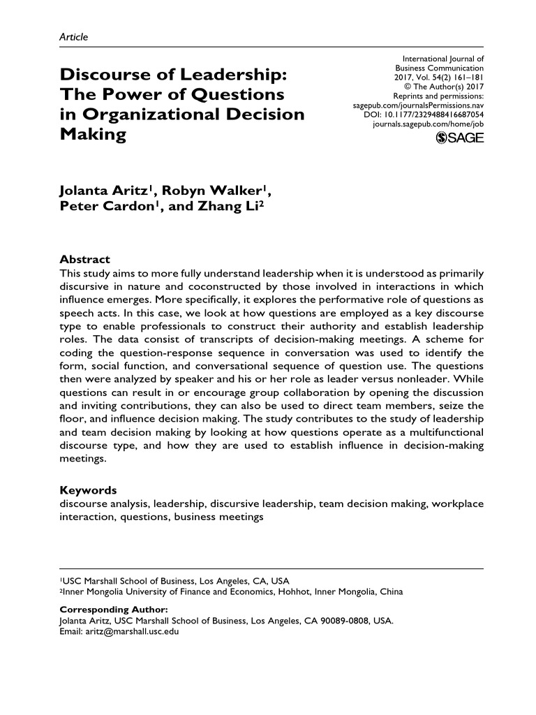 Discourse of Leadership: The Power of Questions in Organizational ...