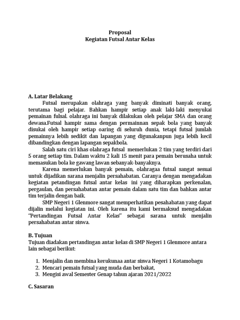 Proposal Kegiatan Futsal Antar Kelas | PDF
