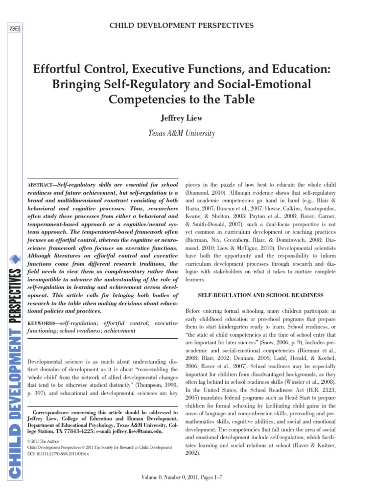 Effortful Control, Executive Functions, and Education: Bringing Self ...