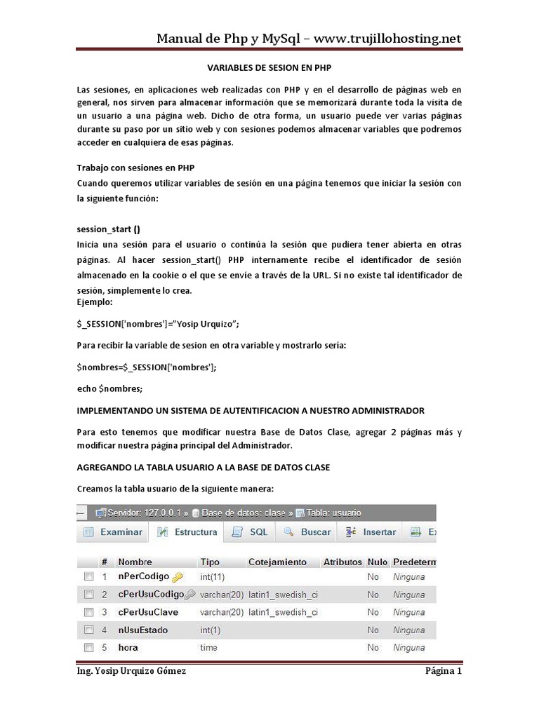 Variables de Sesión y Autenticación PHP | PDF | Php | Mi sql