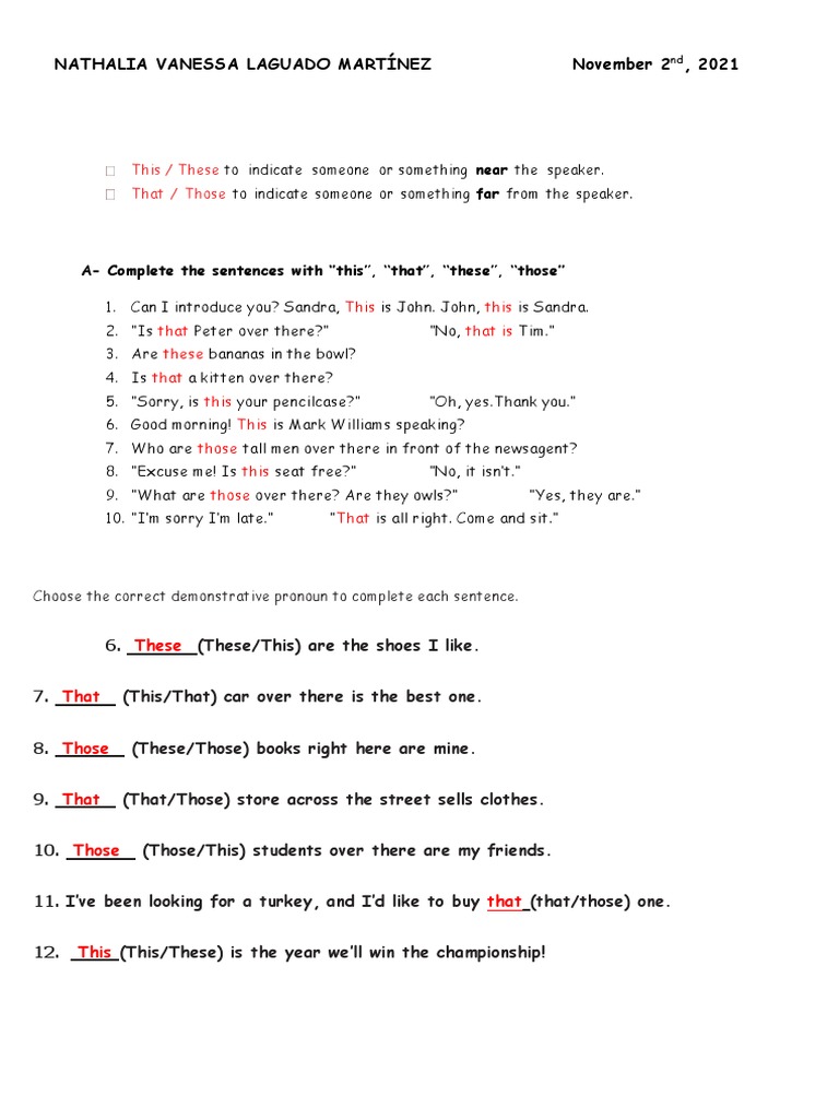 DEMONSTRATIVE ADJECTIVES and PRONOUN | PDF