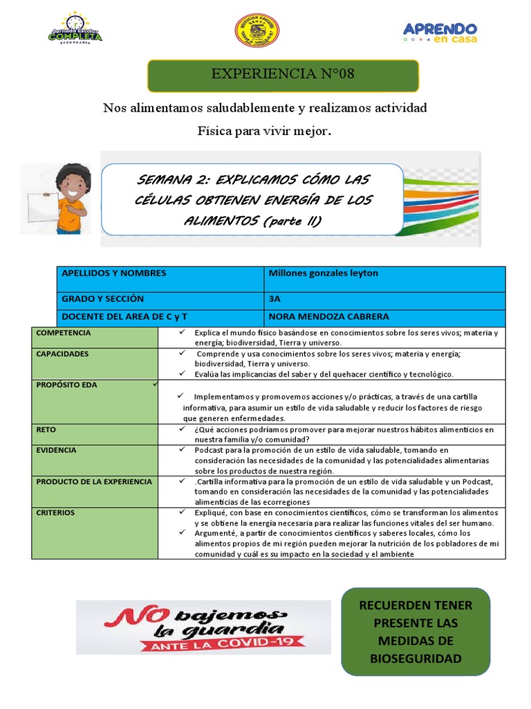 1ficha Trabajo Actividad Exper.8 SEMANA 2 (1) (Autoguardado) Millones Gonzales Leyton 3A | PDF ...