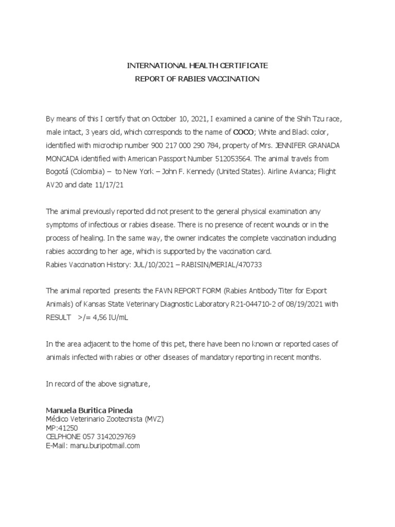 International Health Certificate | PDF