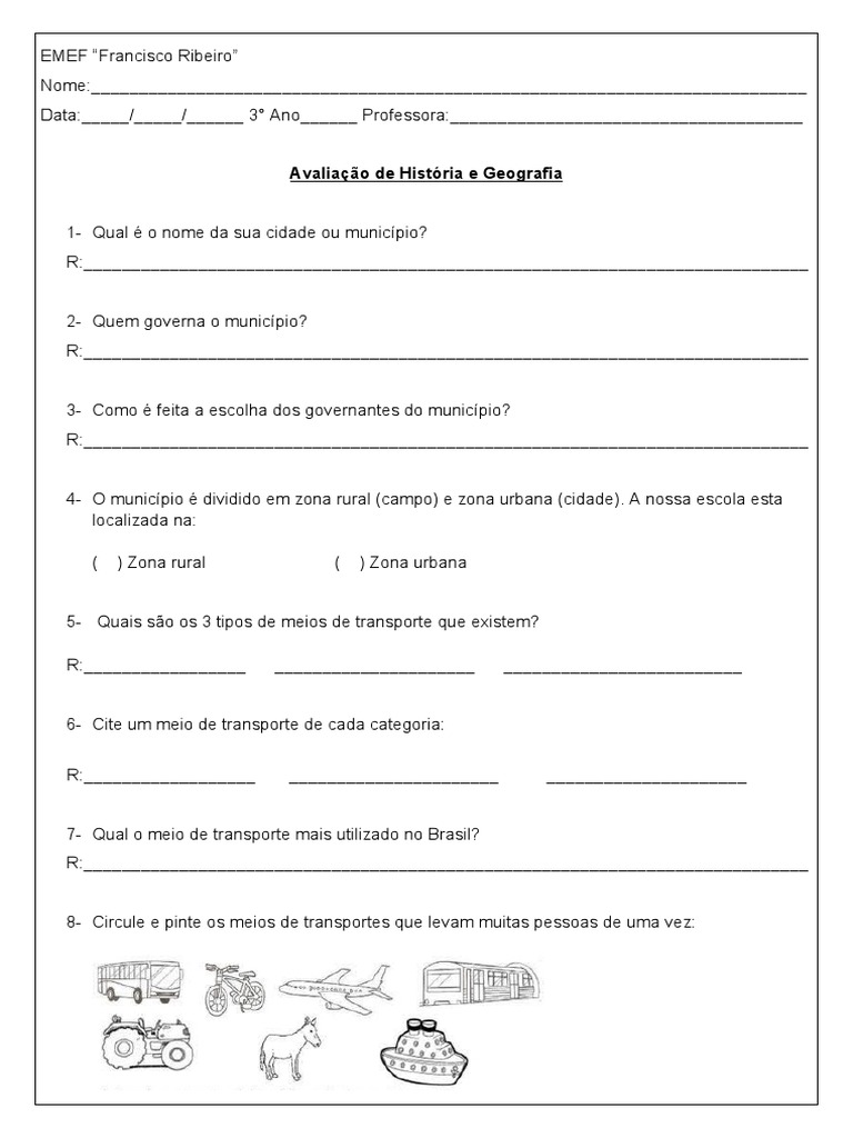 Avaliação de Historia e Geografia | PDF