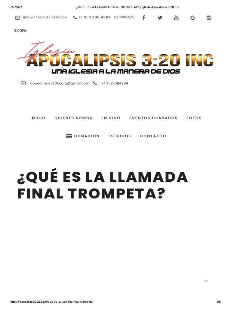 ¿QUÉ ES LA LLAMADA FINAL TROMPETA - Iglesia Apocalipsis 3 - 20 Inc ...