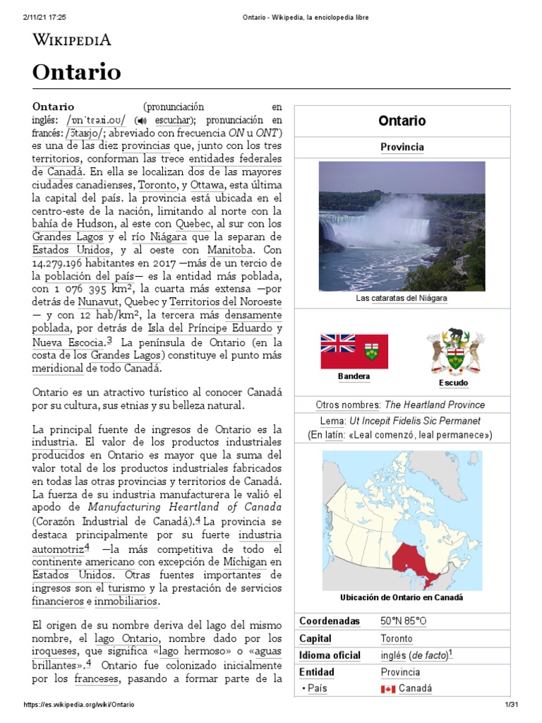 Ontario - Wikipedia, La Enciclopedia Libre | PDF | Ontario | Canadá