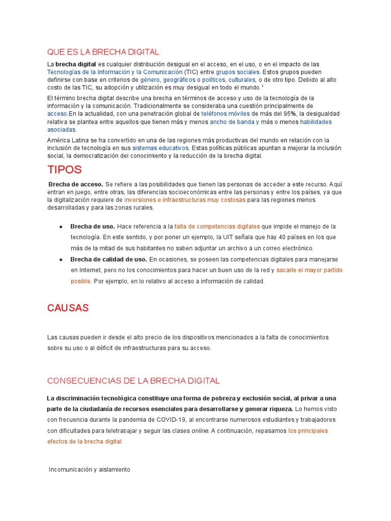 Que Es La Brecha Digital | Descargar gratis PDF | Economias