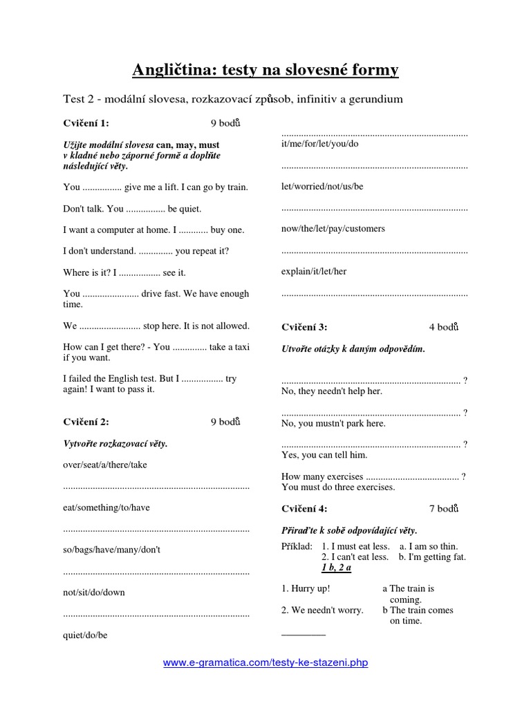 Angličtina: Testy Na Slovesné Formy: Test 2 - Modální Slovesa ...