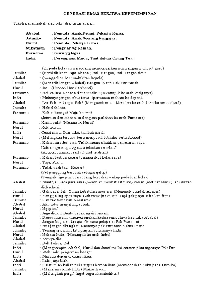 Drama Generasi Emas Berjiwa Kepemimpinan | PDF | Seni