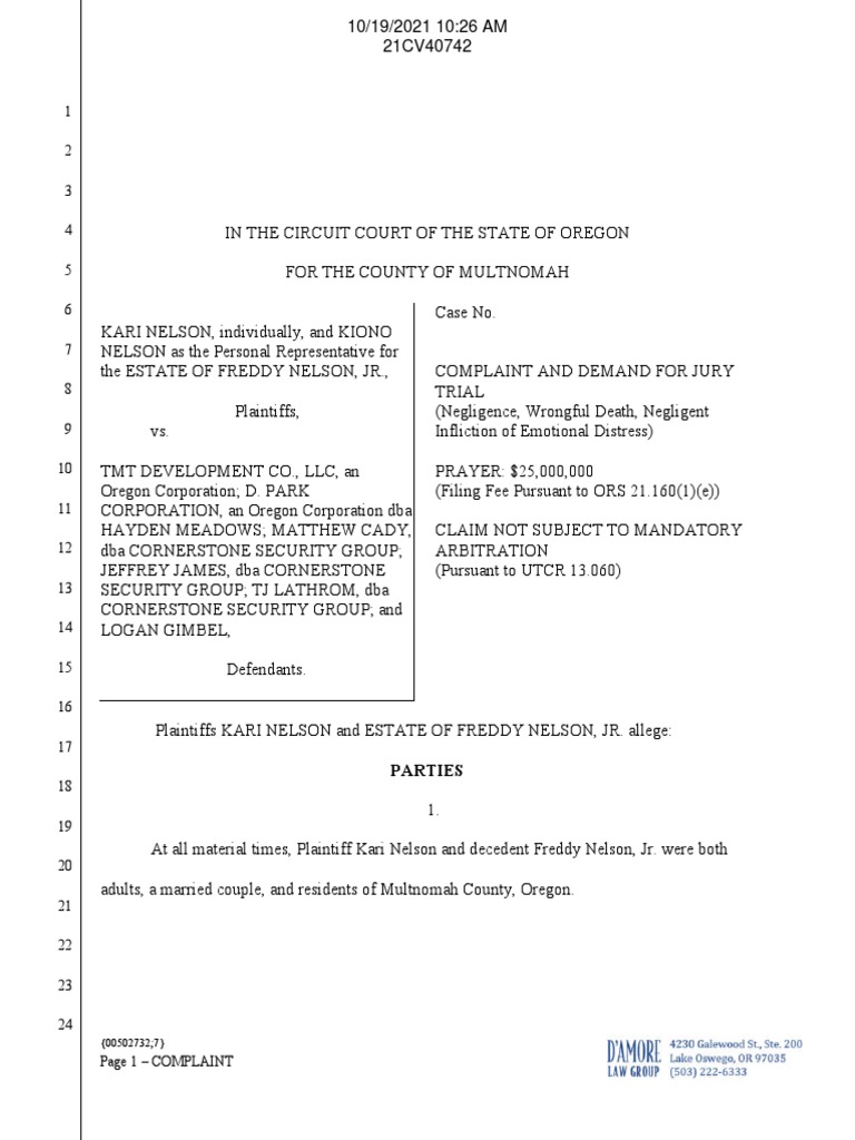 Security Guard Fatal Shooting Lawsuit | PDF | Damages | Negligence