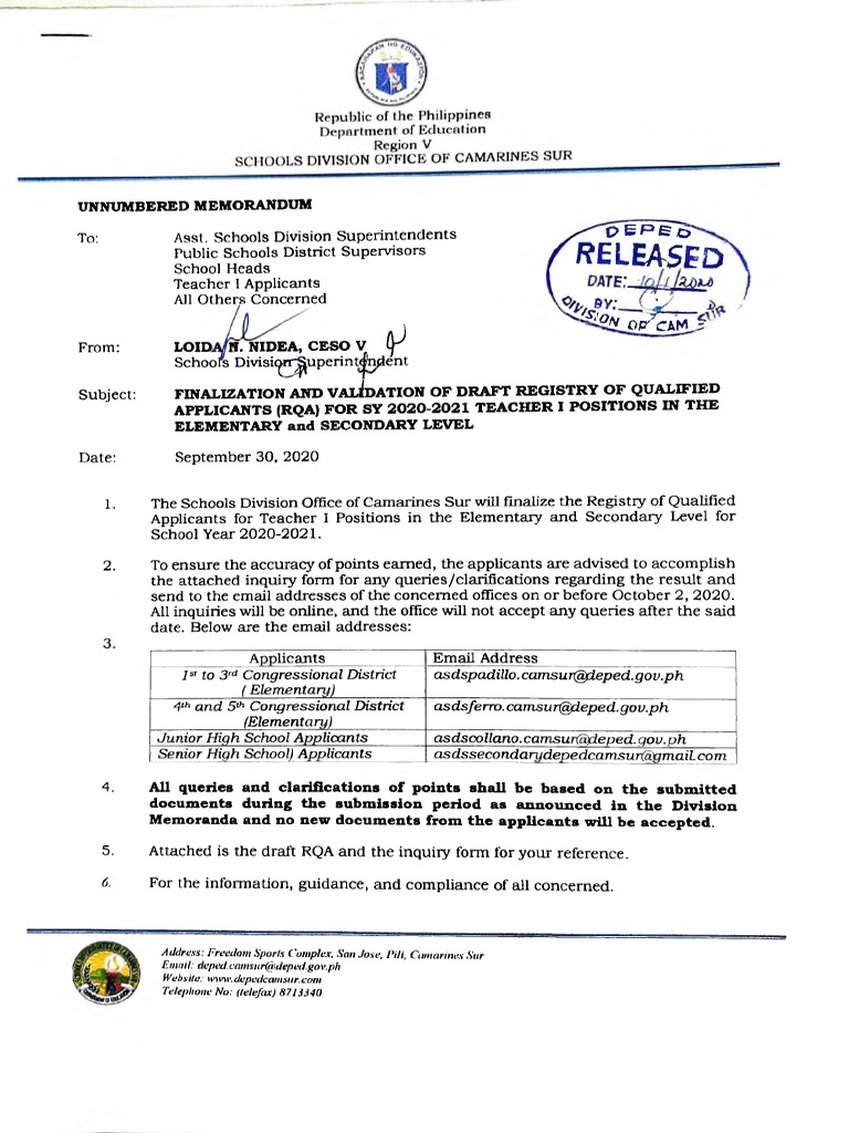 Released: Unnumbered Memorandum | PDF | Communication