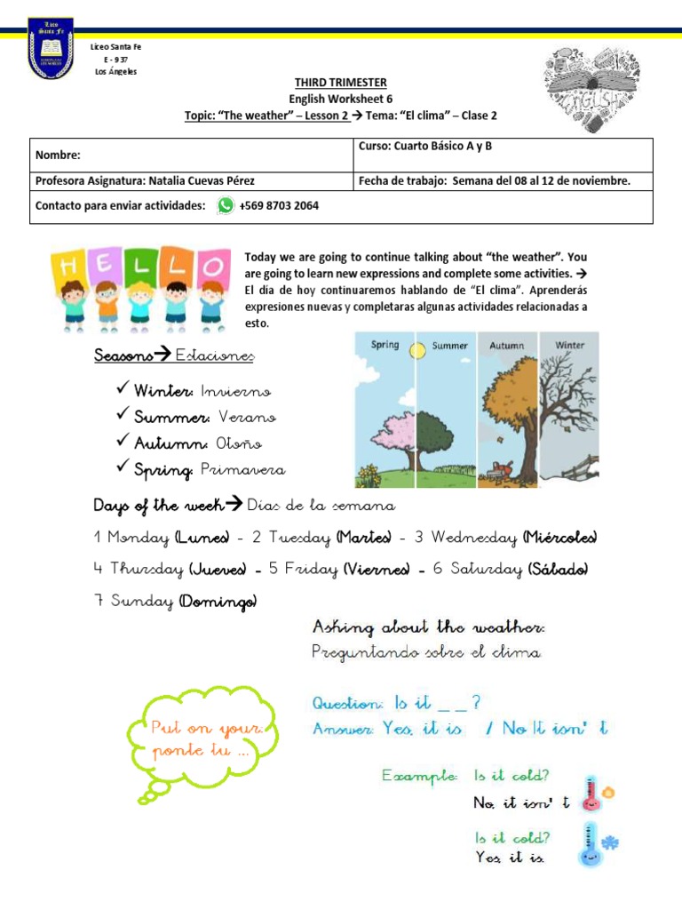 Actividades sobre el clima en inglés | PDF