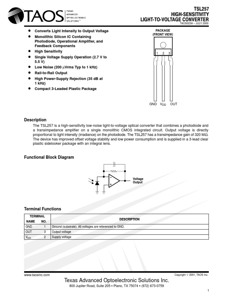 TSL257 Taos | PDF | Power Supply | Amplifier