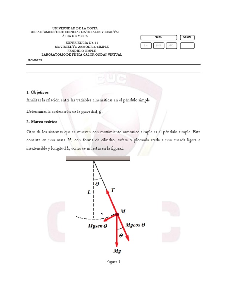 Experiencia No. 11. Pendulo Simple - Virtual | PDF | Péndulo | Física Aplicada e Interdisciplinaria