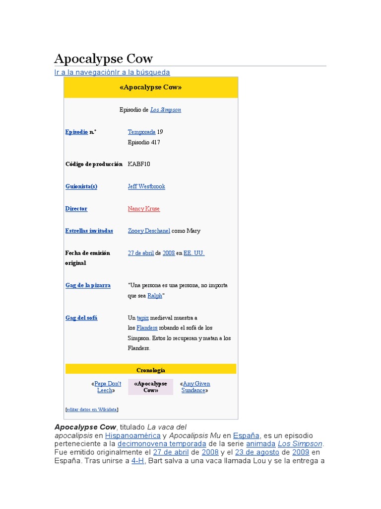 Apocalypse Cow | PDF | Los Simpsons | Los episodios de Los Simpson