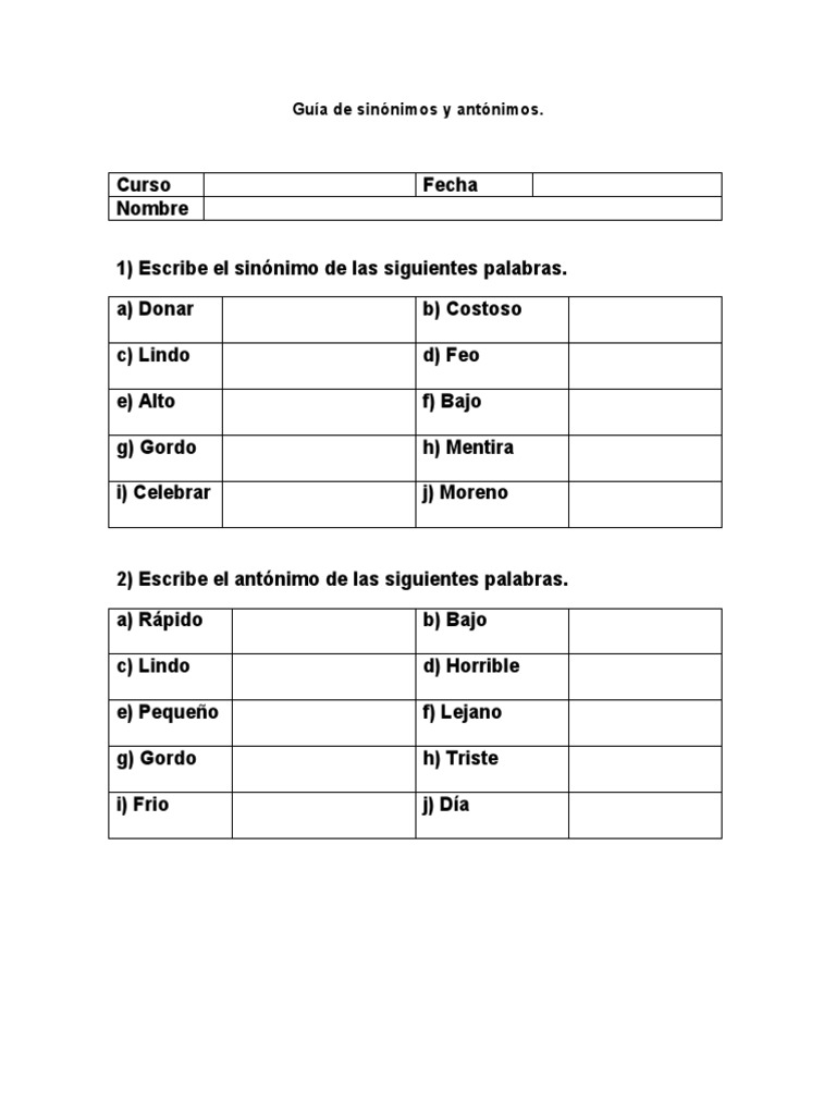 Guia Sinonimos y Antonimos | PDF