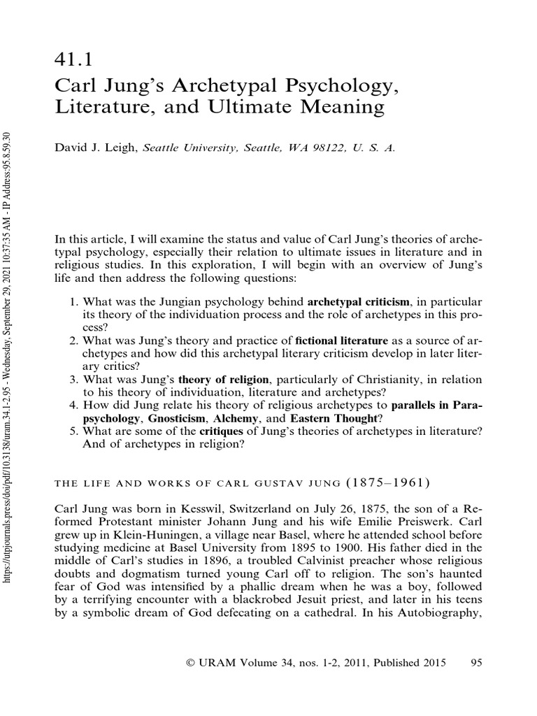 Carl Jung's Archetypal Psychology, Literature, and Ultimate Meaning ...