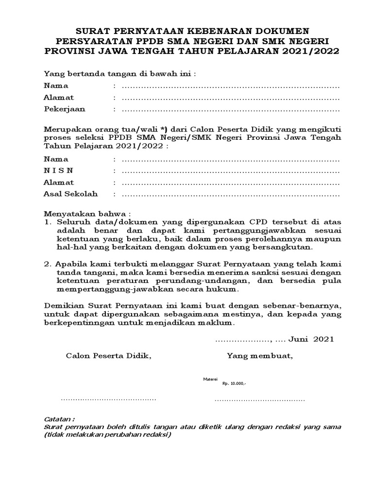 Pakta Integritas PPDB SMA - SMK Jateng | PDF
