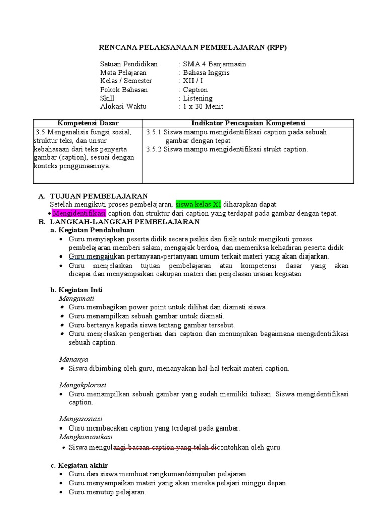 RPP 1 Listening Caption | PDF