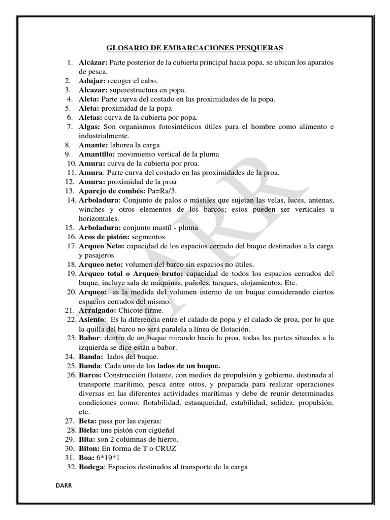 Glosario de Embarcaciones Pesqueras | PDF | Mástil (Vela) | Barcos