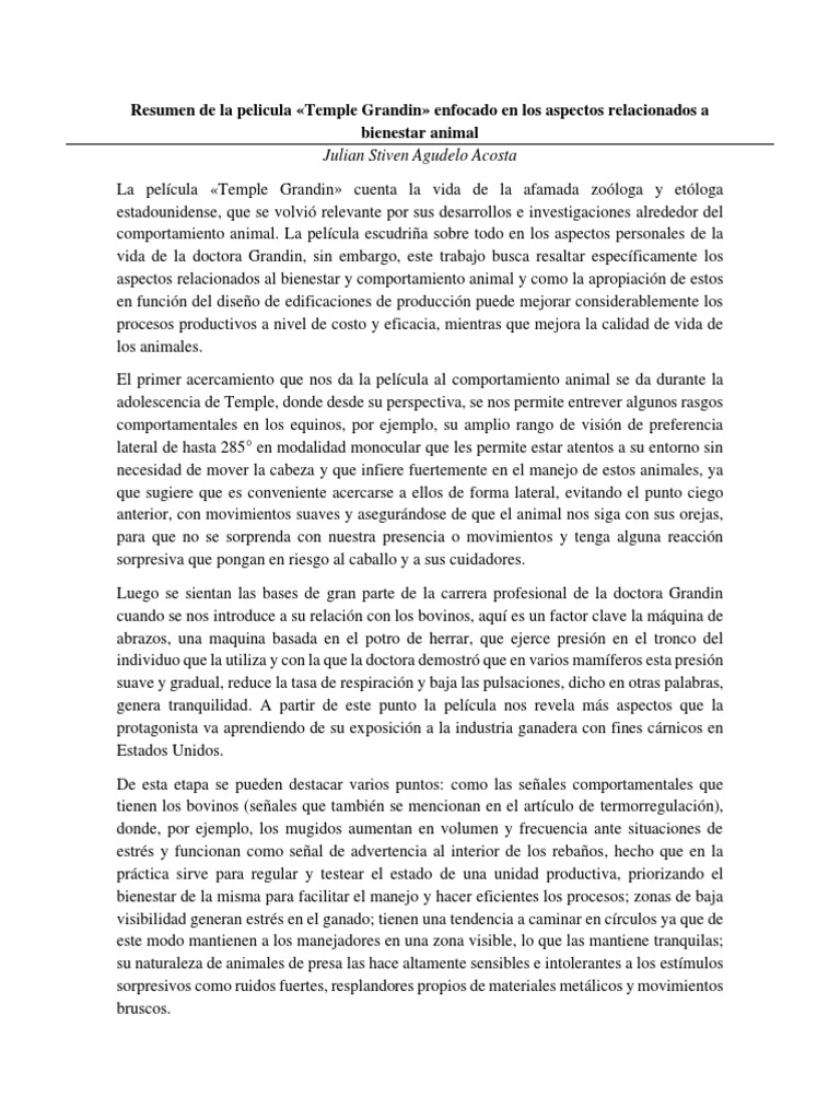 Resumen Temple Grandin | Descargar gratis PDF | Comportamiento | Estrés ...