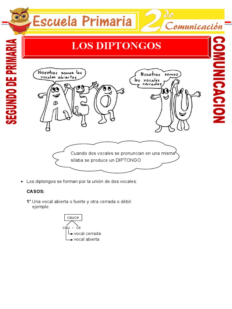 Los Diptongos para Segundo de Primaria | PDF | Fonética | Voz humana