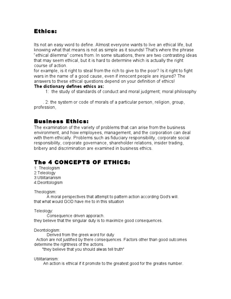 Ethics:: The Dictionary Defines Ethics As | PDF