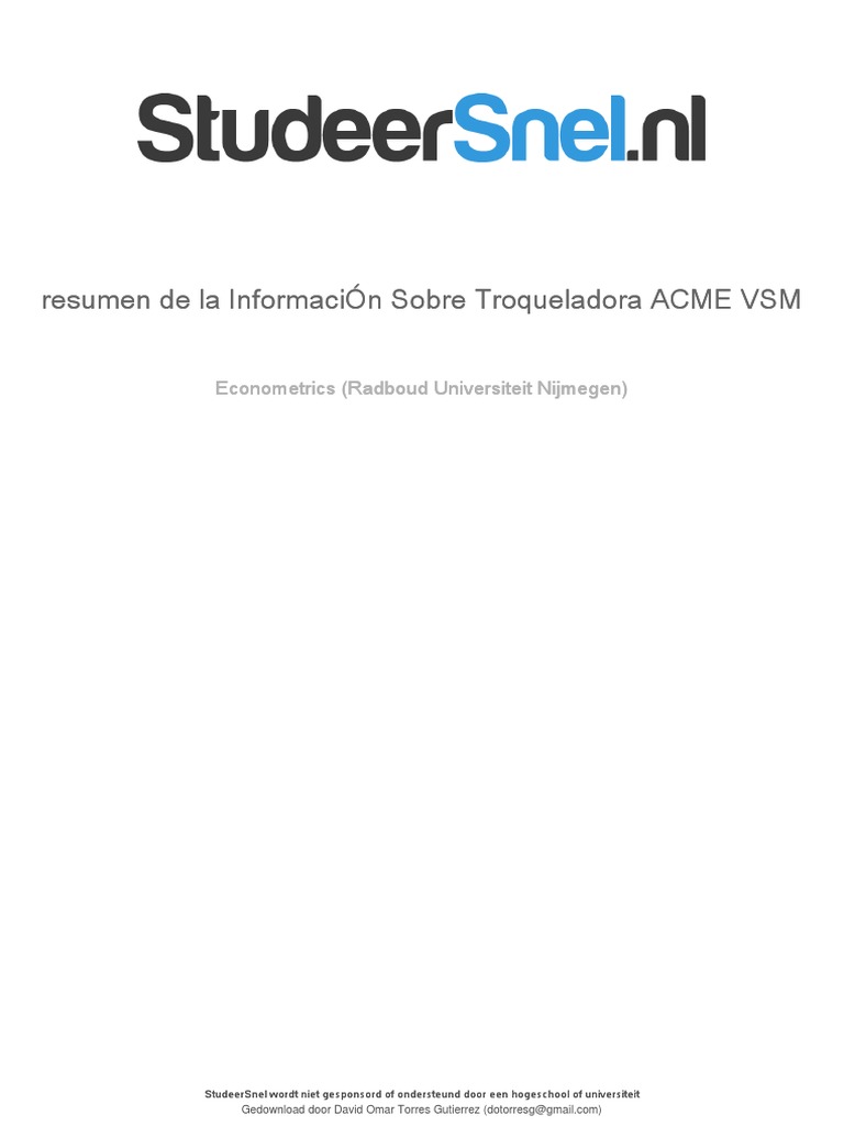 Resumen de La Informacion Sobre Troqueladora Acme VSM | PDF | Inventario | Construcción