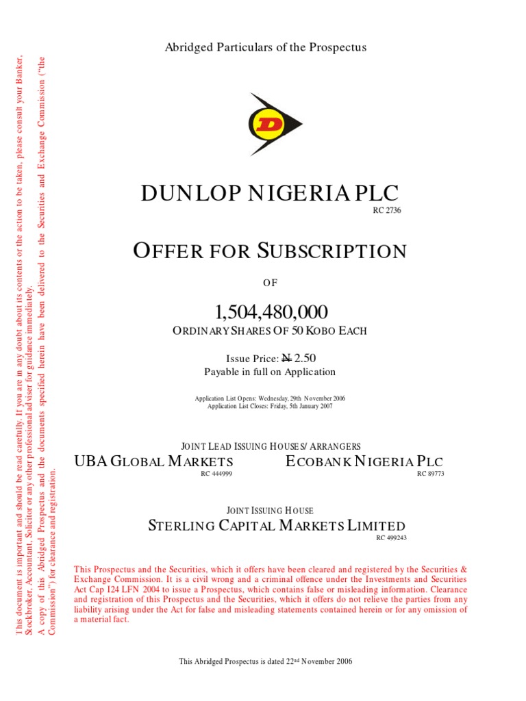 Dunlop Abridged Prospectus | PDF | Dividend | Banks