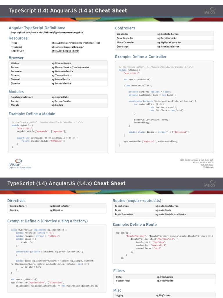 Typescript (1.4) Angularjs (1.4.X) Cheat Sheet | PDF | Angular Js ... Typescript (1.4) Angularjs (1.4.X) Cheat Sheet | PDF | Angular Js ...